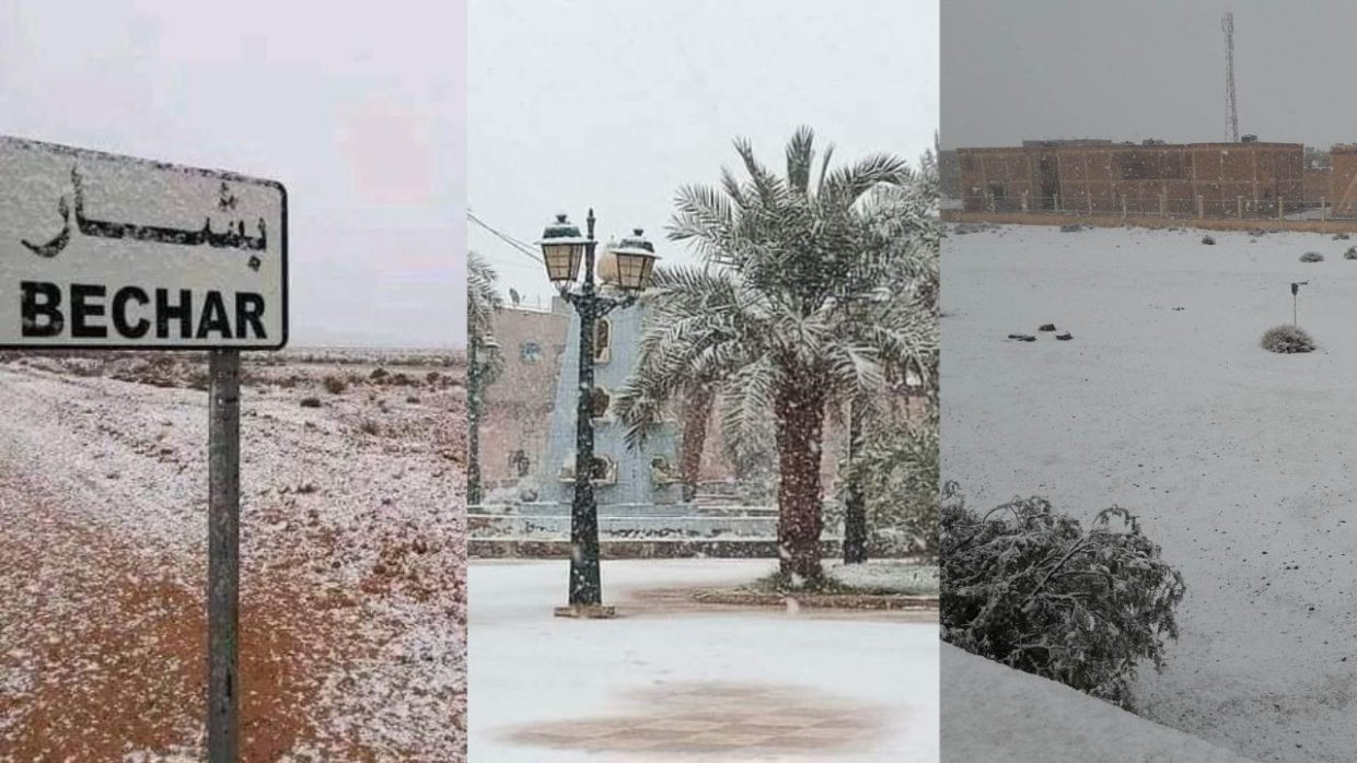 Phénomène rarissime à Béchar : la neige recouvre les sables du Sahara ...